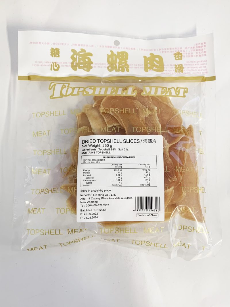 干螺肉片不带皮中250G*40 DRIED TOPSHELL SLICES – Lin Hing Company Ltd